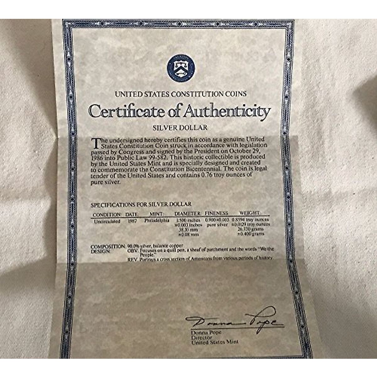 1987 S Constitution Commemorative Silver Proof Dollar US Coin DCAM Gem $1