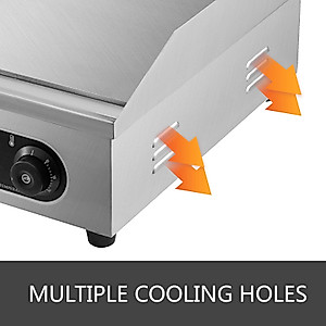 VBENLEM 22" Commercial Electric Griddle,Electric Countertop Flat Top Griddle 110V 1600W,Non-Stick Restaurant Teppanyaki Stainless Steel Grill,Adjustable Temperature Control 122°F-572°F.