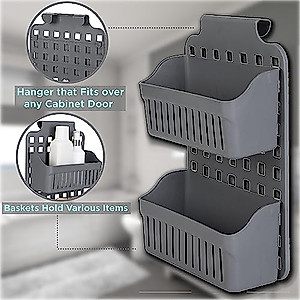 Simplify 2 Tier Over the Cabinet Caddy| Dimensions: 14"x 8"x 4"| Adjustable Shelves | Home Organization | Baskets Hold | Bottles | Cans | Cleaning Products | Hair Tools | Cabinet Storage | Grey