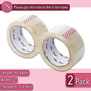 Mr. Pen- Packing Tape, 2Pack, 2in Wide, 60 Yards, 1.9mil, No Smell, Shipping Tape, Packaging Tape, Packing Tape Rolls, Clear Packing Tape, Moving Tape, Box Tape, Mailing Tape, Packing Tape Refill