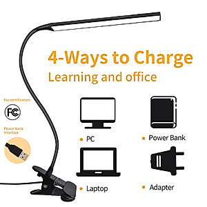 ECHEAIO Clip on Light LED Desk Lamp with Clamp Eye-Caring Dimmable Reading Light for Headboard,3 Modes 10 Brightness, Flexible Gooseneck Book Light Memory Function Desk Lamps for Home Office