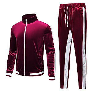 YAOGRO Velour Tracksuit Sweatsuit Set:Men's Jogging Suits Full Zip Casual Jackets Pants 2 piece Outfit Athletic Workout Red