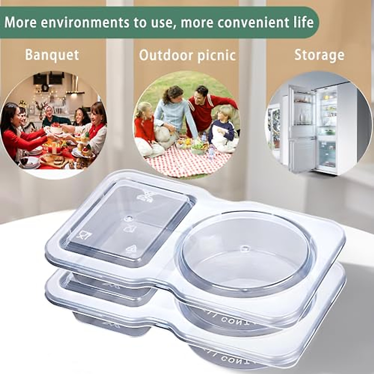 HDLYQL Double Compartment Condiment Container Double Compartment Snack Containers Double Condiment Containers with Lids for To-Go Sauce, Food Sampling, Travel Snack (25pcs)