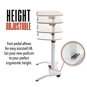 Stand Steady Tilting Mobile Podium | Height Adjustable Laptop Stand with Wheels and Tilting Desktop | Mobile Workstation & Portable Standing Desk | Rolling Laptop Table for Office & Home (Maple Print)