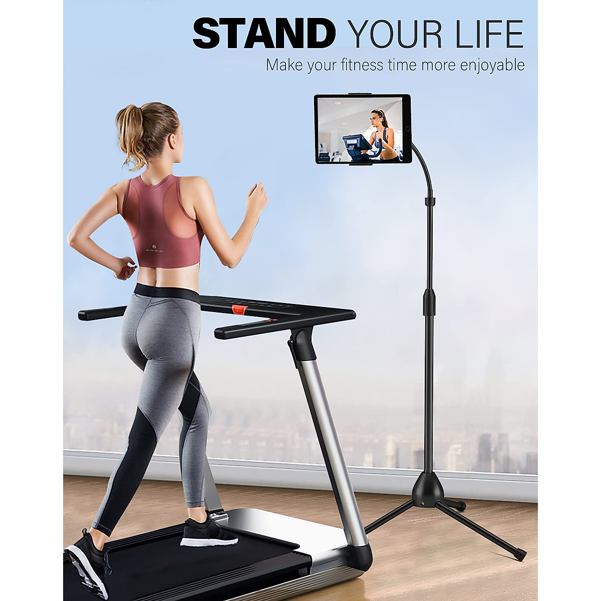 ONE TO FOUR Phone Tripod Stand, 69" Height Adjustable Gooseneck Tablet Floor Stand, Tall Stand with 360 Swivel, Extended iPad Stand Holder for All Mobile Phones, Tablet, iPhone, iPad (3.5-12.5in)