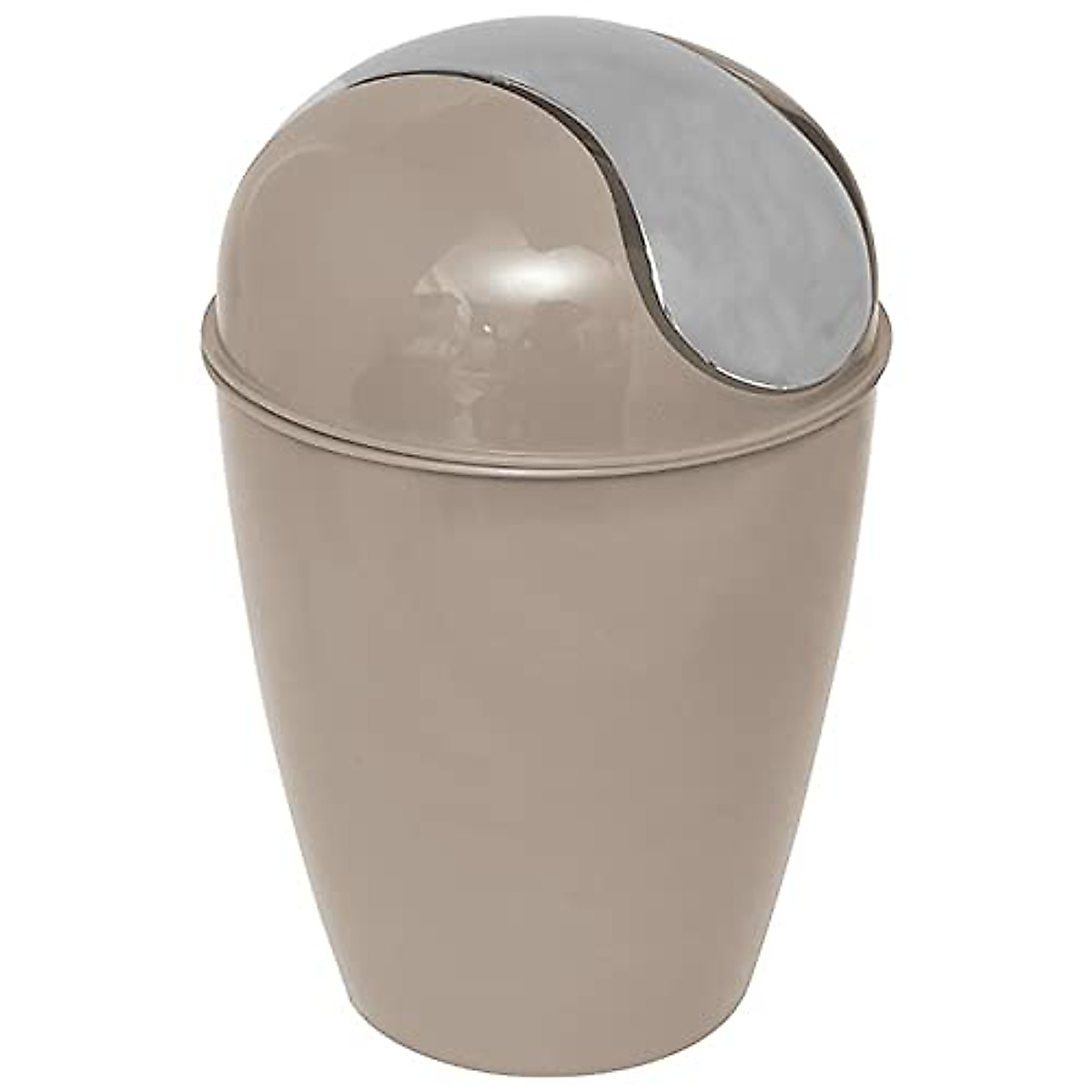 Evideco French Home Goods Taupe Mini Trash Can for Countertop 0.5 Liter -0.3 Gal Chrome Lid