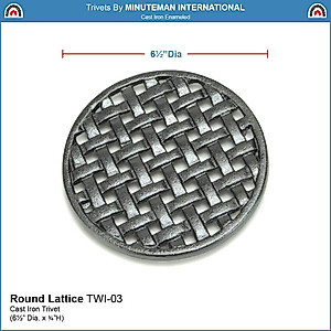 Minuteman International Round Lattice woodstove Tabletop cast Iron Trivet, Black