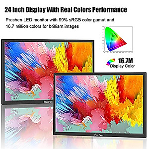 Prechen 24 Inch Computer Monitor 75Hz PC Display, FHD 1920 x 1080P Business Screen LED Desktop Monitor with HDMI and VGA Ports, 99% sRGB, 3000:1, VESA Compatible, Eye Care, Black