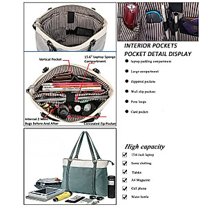 Scioltoo Teacher Tote Bags 15.6 Inch Vintage Canvas Laptop Tote with Zipper and Pockets Ladies Office Bag Womens Practical Shoulder Purse for Work Dark gray (B-Dark gray)