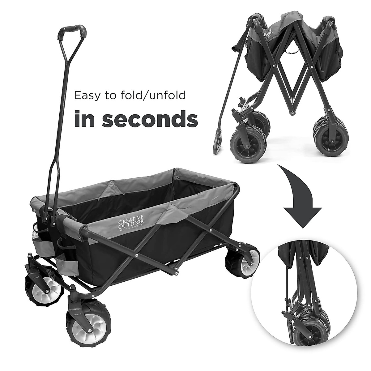 Creative Outdoor Push Pull Hauler Wagon for Kids, 200lbs Weight Capacity, All-Terrain Collapsible and Portable Folding Cart, Beach, Park, Garden, Camping & Tailgate