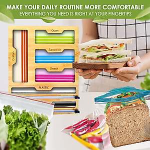 SERHINA Storage Bag Organizer for Kitchen Drawer - Foil and Plastic Wrap Organizer with Cutter - Plastic Bag Organizer - Food Baggie Storage for Sandwich Snack Gallon Quart