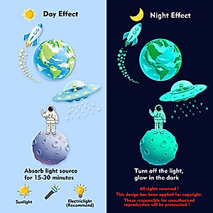Glow in The Dark Stars for Ceiling, Solar System Wall Stickers for Kids, Planet Wall Decals, Glowing Stars, Space Decor for Boys Room, Galaxy Astronaut Rocket Spacecraft Alien Decoration