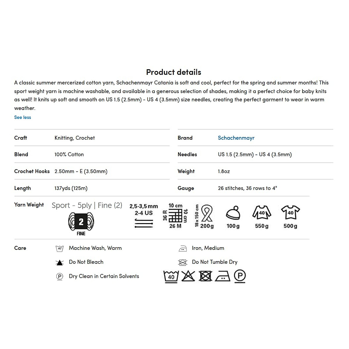 [ Set of 2 Skeins ] SMC Catania Originals 100% Mercerized Cotton Yarn, Total 3.52 Oz. Each 1.76 Oz (50g) / 136 Yrds (125 m) Amigurumi Yarn Fine-Sport 2 (110 Black)