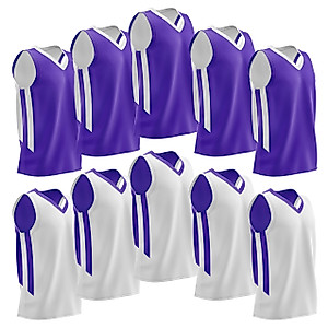 10-Pack Men's Reversible Custom Basketball Jerseys, Plain Mesh Athletic Sleeveless Shirts Blank Team Uniforms Set (Purple/White)