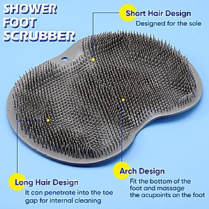 Yinkin 2 Pieces Shower Foot Scrubber Mat Hands Free Back Scrubber for Shower Wall Mounted Bath Massage Pad Back Scrubber Back with Non Slip Suction Cups Foot Cleaner for Men Women (Gray, Blue)
