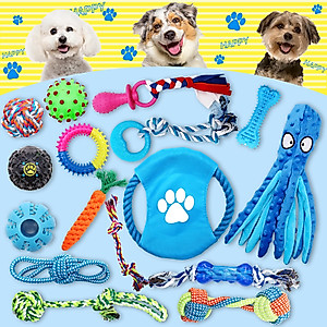 Puppy Dog Toys Set, 16pcs Dog Teething Chew Toys for Small Medium Large Dog, Dog Toys to Keep Them Busy, Interactive Dog Toothbrush Toys, Safe Training Dog Fun&Teeth Cleaning Toys (Mix Toys-16)
