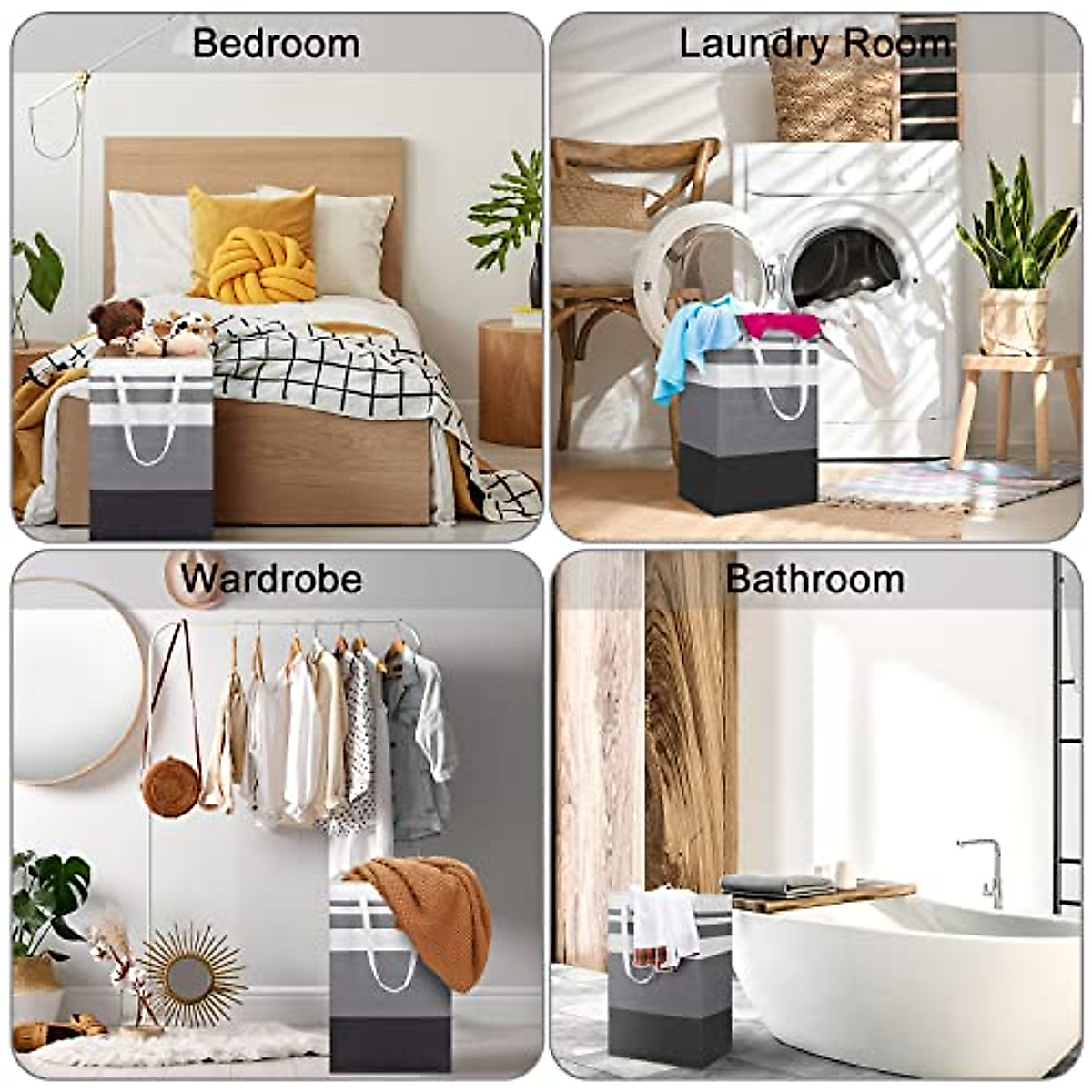 6 Pieces 75 L Laundry Hamper Freestanding Large Laundry Basket Organizer Waterproof Collapsible Tall Clothes Hamper Storage Basket with Easy Carry Handles for Dorm Room Bedroom Towels, Gradient Grey