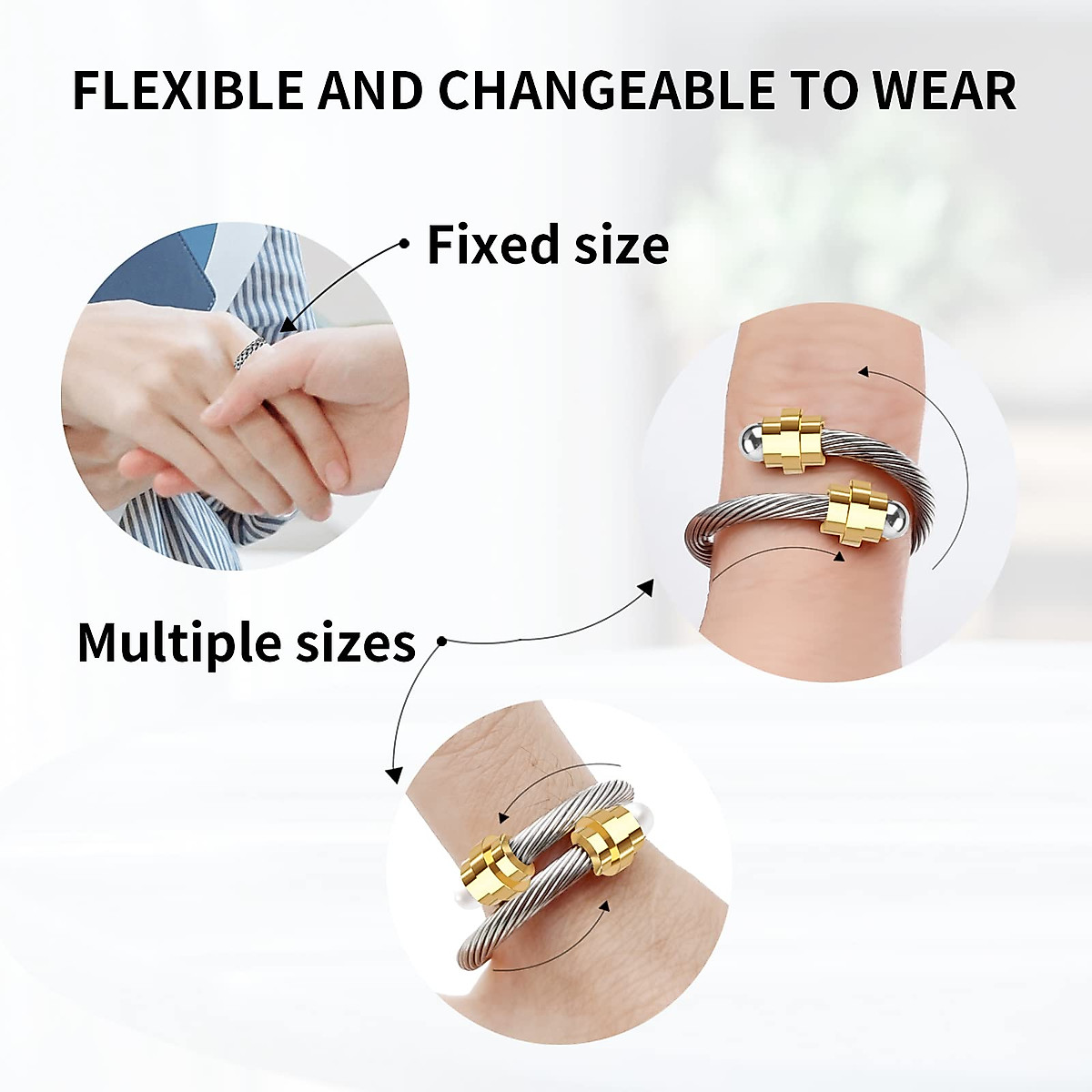 KELUBATU Adjustable Rings for Women Stainless Steel Cable Rings Mens and Womens Stackable Fashion Rings for Holiday Gifts Comes in a Jewelry Gift Box.