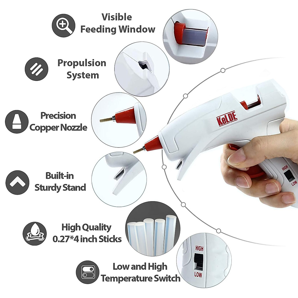 KeLDE Long Fine Tip Hot Glue Gun Kit With 25pcs Glue Sticks, 20W Adjustable Dual Temp Melting Glue Gun for DIY Handcraft, Precision Projects, Repairing