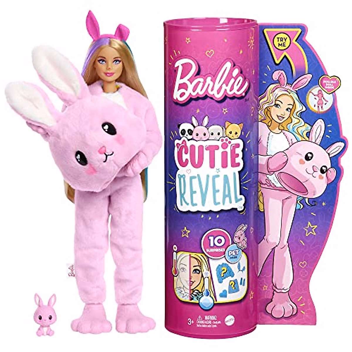 Barbie Cutie Reveal Doll, Bunny Plush Costume, 10 Surprises Including Mini Pet & Color Change