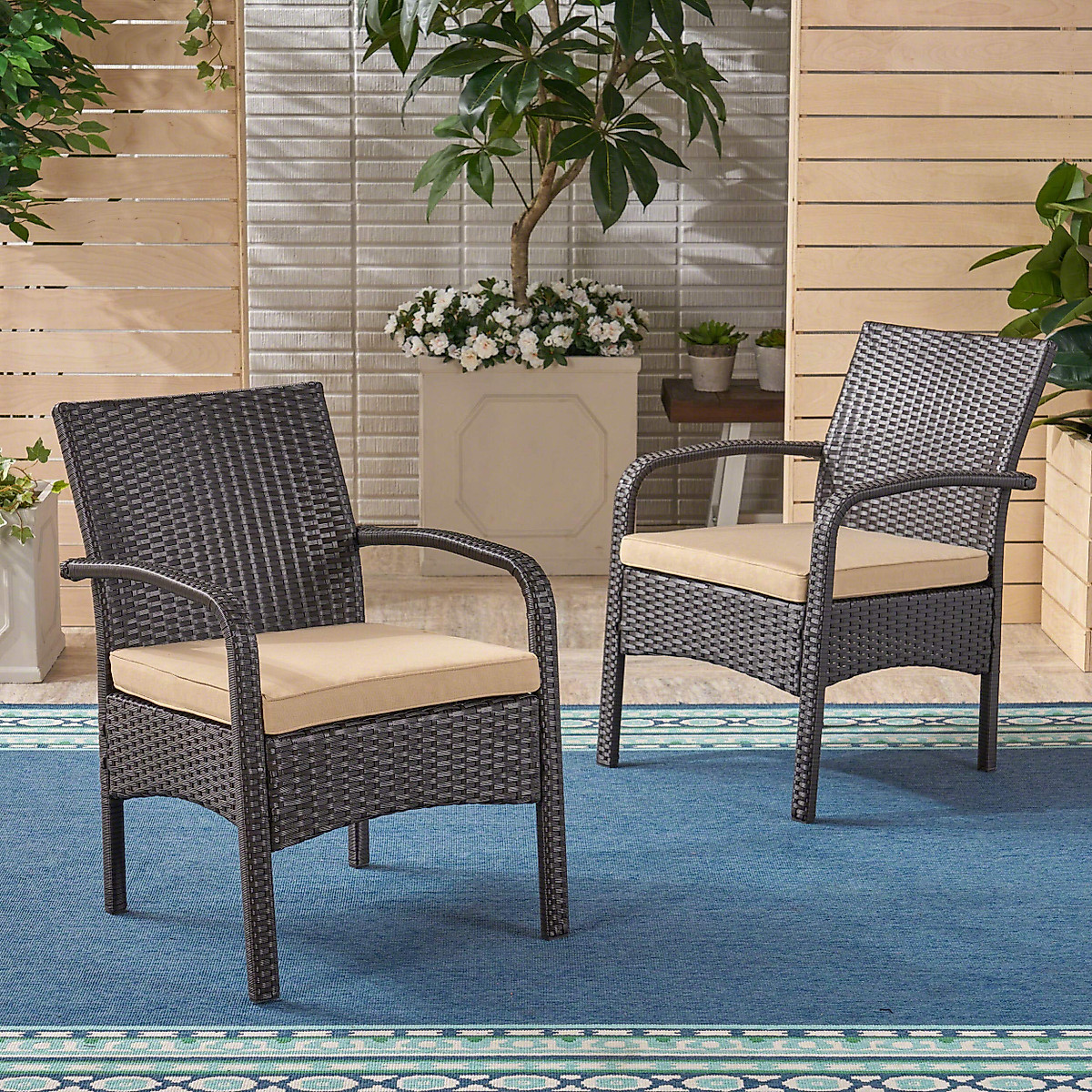 Christopher Knight Home 305809 Otto Outdoor Wicker Club Chair, Brown and Tan(Set of 2)
