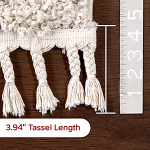 nuLOOM Bria Moroccan Shag Tasseled Area Rug - 2x12 Runner Shag Rug Modern/Contemporary Off-White/Charcoal Rugs for Living Room Bedroom Dining Room Nursery Entryway Hallway