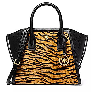 Michael Kors Avril Tiger Print Calf Hair Top Zip Small Satchel, Marigold