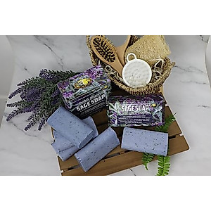 Amish Farms Natural Soap Bar, Exfoliating Sage, Lavender Scent, Made in USA - Vegan Face & Body Soap Scrub for Sensitive Skin - No Parabens or SLS Soap, Handmade Soap (4 Bars)