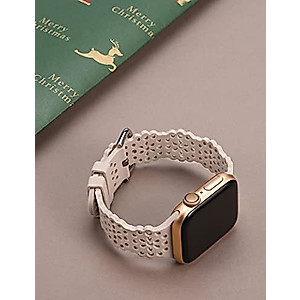 TOYOUTHS Compatible with Apple Watch Band Lace Women Flower Cut-outs Stretchy Silicone Breathable Waterproof Strap for iWatch Series 9/8/7(41mm), Series SE/6/5/4(40mm), Series 3/2/1(38mm), Starlight