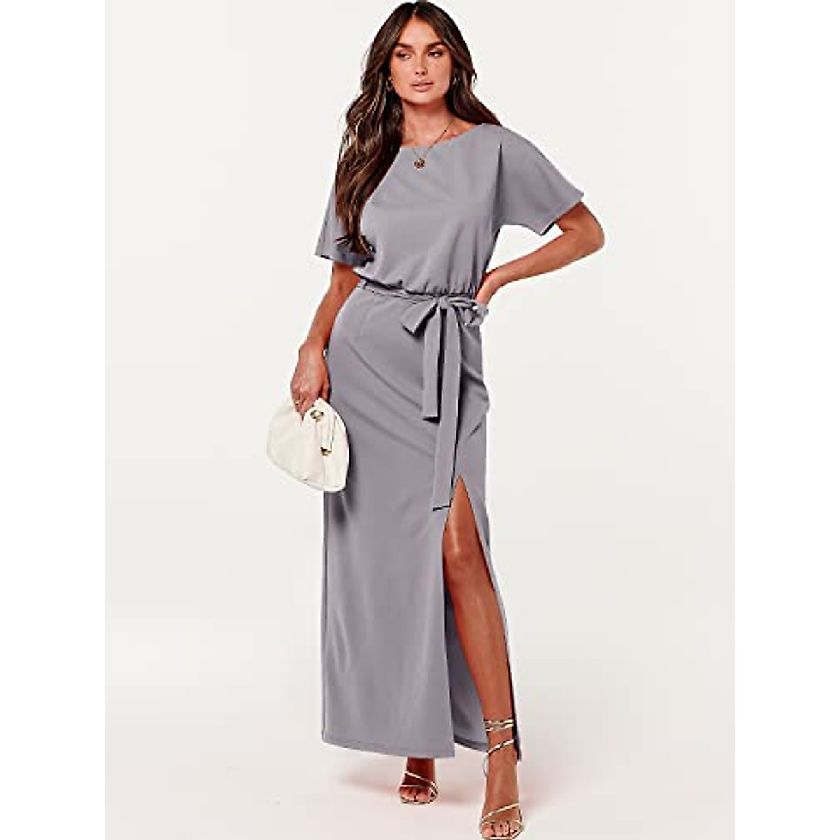 ANRABESS Women's Elegant Batwing Sleeve Tie Waist Long Dresses Formal Wedding Guest Cocktail Split Maxi Dress A951-huise-M