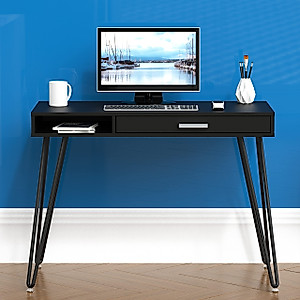 SHW Home Office Computer Hairpin Leg Desk with Drawer, Black