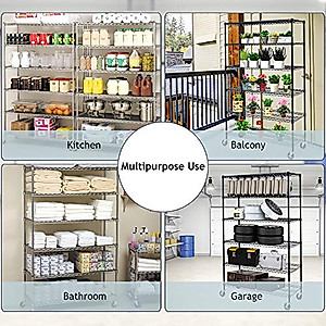 Heavy Duty 6 Tier Wire Shelving Unit Adjustable Storage Rack on Wheels 6000 Lbs Weight Capacity Metal Shelves Space Saving Wire Shelf Multifunctional Garage Shelving for Commercial Storage, Black