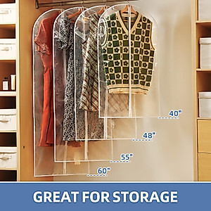 Perber 40" All Clear Garment Bags for Hanging Clothes, 12 Packs Suit Bags for Closet Storage, Plastic Waterproof Suit Cover Bags with Zipper for Coats, Jackets, Shirts (Set of 12)