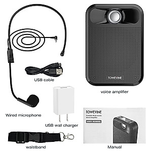 Portable Voice Amplifier, Towevine Rechargeable Microphone for Teachers, Speaker with Headset and Waistband for Classroom, Singing, Coach, Training, Presentation, Tour Guide