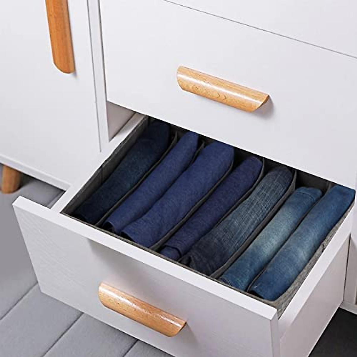 Mayniu Wardrobe Clothes Organizer for Folded Clothes, Closet Organizers and Storage with 7 Large Grids for Jeans, Sweater, Pants, T-shirt, Thin Coat, Dress, Foldable and Stackable (2 Pack)