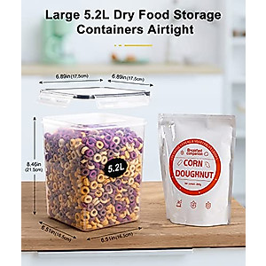Pantry Organization and Storage Set 4 Pieces Kitchen Containers with Lids Large 5.2L Dry Food Storage Containers Airtight Bulk Plastic Flour Sugar Containers with Measuring Spoon,Labels