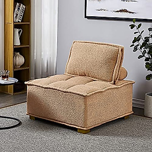 GNIXUU Modular Single Sofa, Lazy Sofas Ottoman with Gold Wooden Legs Teddy Fabric, Armless Couches for Small Space Living Room Bedroom Apartment Office