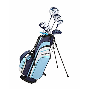 Precise M3 Petite Women's Right Handed Golf Club Set includes 12* Driver, 3 Wood, 21* Hybrid, 7-9 Cavity Back Irons, Pitching Wedge, Putter, Deluxe Stand Bag & 3 Headcovers, Stylish Lite Blue