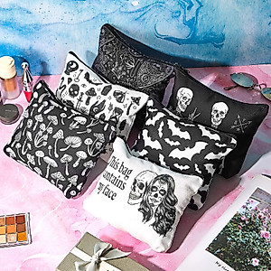 Amylove 6 Pcs Halloween Makeup Bag Goth Bag Gift for Women This Bag Contains My Face Cosmetic Makeup Zipper Pouch Funny Travel Zipper Gothic Purse Bat Mushroom Goth Spooky Gifts for Women Period