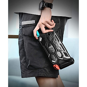 Mumba Protective Case for Nintendo Switch, [Battle Series] Heavy Duty Grip Cover for Nintendo Switch Console with Comfort Padded Hand Grips and Kickstand (Black)