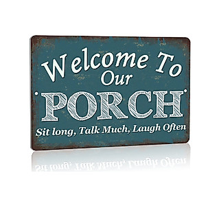 Welcome to Our Porch Signs for Front Porch Decor Farmhouse - Back Door Porch Sign - Modern Rustic Outdoor Hanging Wood Decorations and Accessories for Home