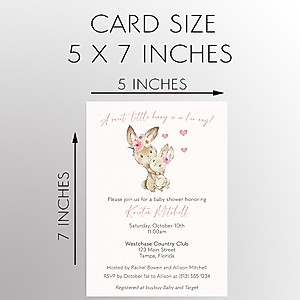 Bunny Baby Shower Invitations Watercolor Water Color Bunnies Mommy and Me Sprinkle Personalized Gender Neutral Ivory Printed Customized Personalized Invites (12 Count)