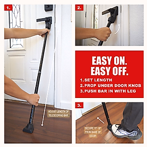 SECURITYMAN 2-in-1 Door Security Bar & Sliding Patio Door Security Bar (2 Pack) via Interchangeable Caps - Heavy Duty Iron Construction Door Stoppers for Home, Apartment, Travel Hotel - Black