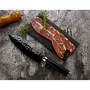 YOUSUNLONG Butcher Knife - 8 Inch Meat cleaver - Japanese AUS8 Black Titanium Nitride Coated Steel - Super Sharp - Natural Ebony Handle