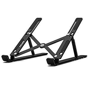 BoYata Laptop Stand, Portable Laptop Holder Computer Stand for Desk, Aluminum Foldable Laptop Riser with 6 Levels Height Adjustment, Compatible with MacBook, HP, Lenovo, Dell, 10-15.6" Laptops (Black)