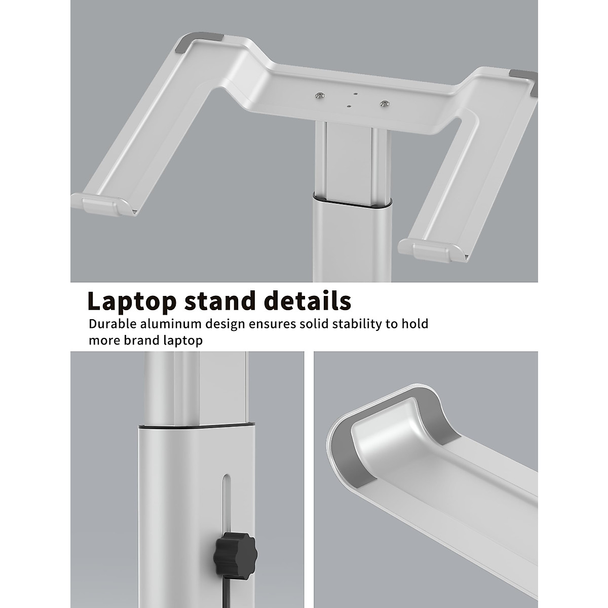 Ergopollo Laptop Stand for Desk, Computer Stand Adjustable Height, Ergonomic Notebook Laptop Riser, Aluminum Metal Holder Compatible with 10 to 15.6 Inches Notebook PC Computer, Silver