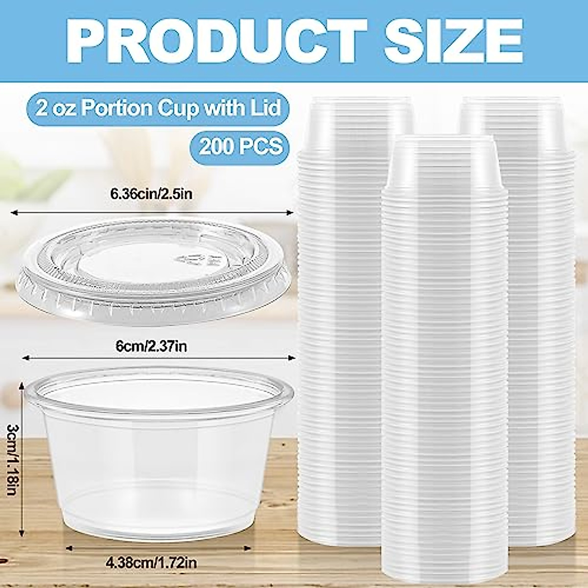 Blcculi Jello Shot Cups with Lids 2 oz,200 Sets Plastic Portion Cups with Lids,Disposable Souffle Cups Jello Cups,Clear Condiment Containers with Lids,2 oz Plastic Containers With Lids