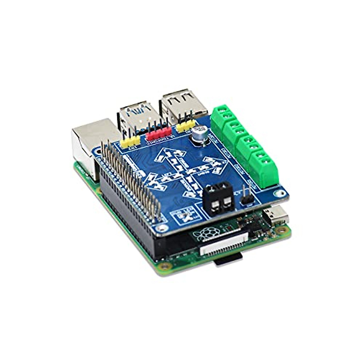 SB New Motorshield for Raspberry Pi 3,2,1 and Zero This Expansion Board can Control up to 4 Motors or 2 Stepper Motor, 2 IR sensors and a Single ultrasonic Sensor.