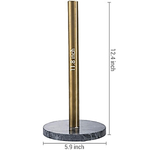 MyGift Modern Brass Paper Towel Holder for Counter with Black Marble Base, Kitchen Paper Towel Stand Holder for Standard and Large Size Rolls
