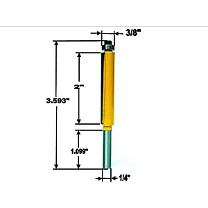 Emivery 1pc Extra Long Flush Trim Router Bit 1/4" Shank x 3/8" Cutting Diameter x 2" Height For Woodworking Milling Cutter,Top and Bottom Bearing